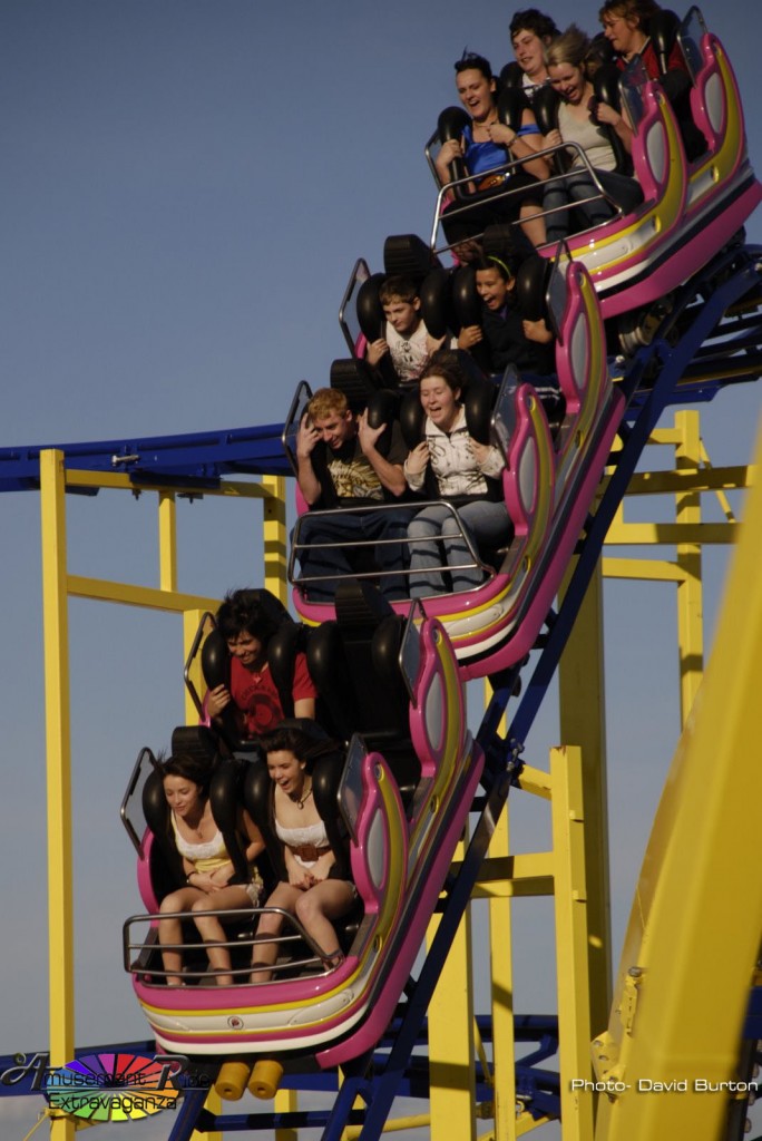 Riders on Lawrence’s new Pinfari Looping coaster. Adelaide 2009 ...